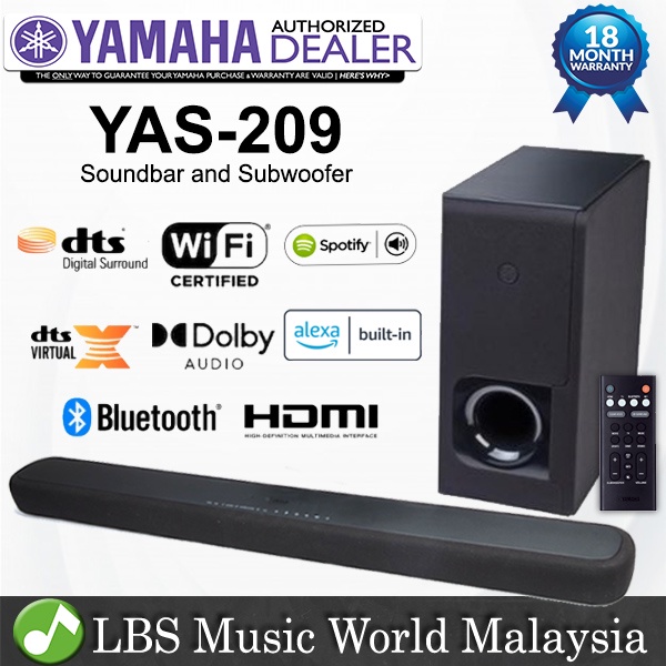 Yamaha YAS-209 Sound Bar Built In Alexa Dolby Audio with Wireless Subwoofer and Bluetooth ...