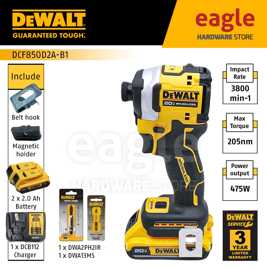 Dewalt Atomic DCF850D2A-B1 6.35mm ( 1/4" ) 20V Brushless Cordless ...