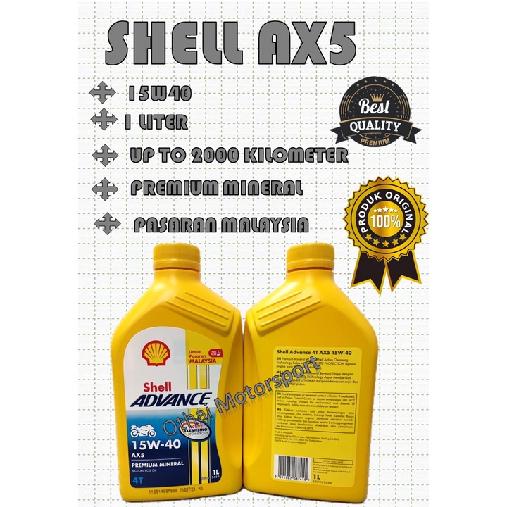 Shell Advance 4T AX5 ( 15W-40 ) / 1L / Premium Mineral Oil / 100% ...