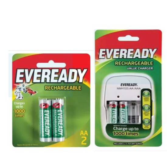 Eveready Rechargeable Value Charger (3pin plug)+ 2's AA 1300mAH (100% ...