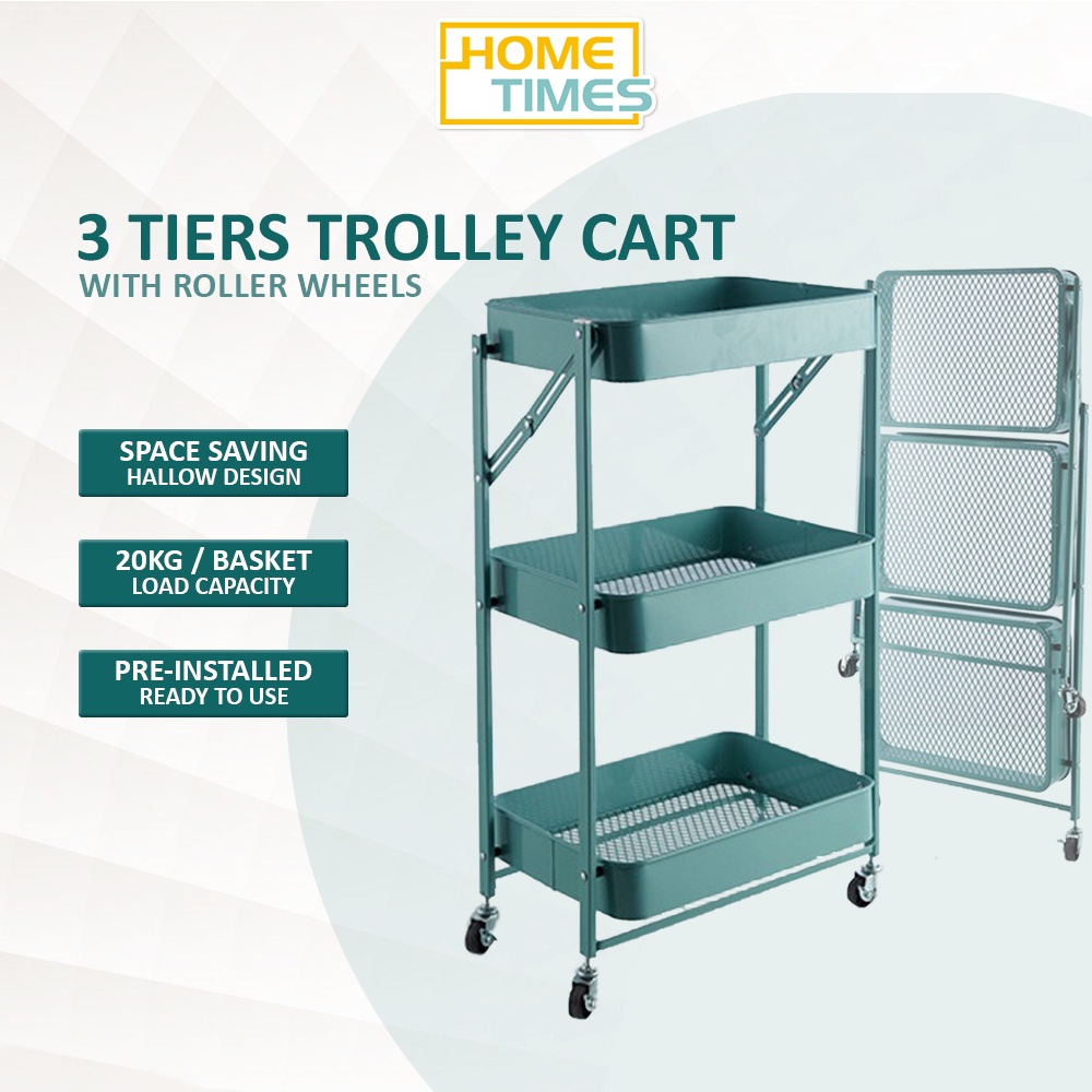 3 TIERS Multifunction Foldable Trolley Storage Rack Folding Utility ...