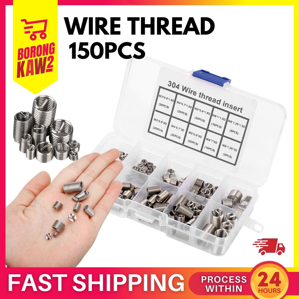 150Pcs Wire Thread Insert Size M3 M4 M5 M6 M8 304 Stainless Steel Coiled Wire Screw Thread ...