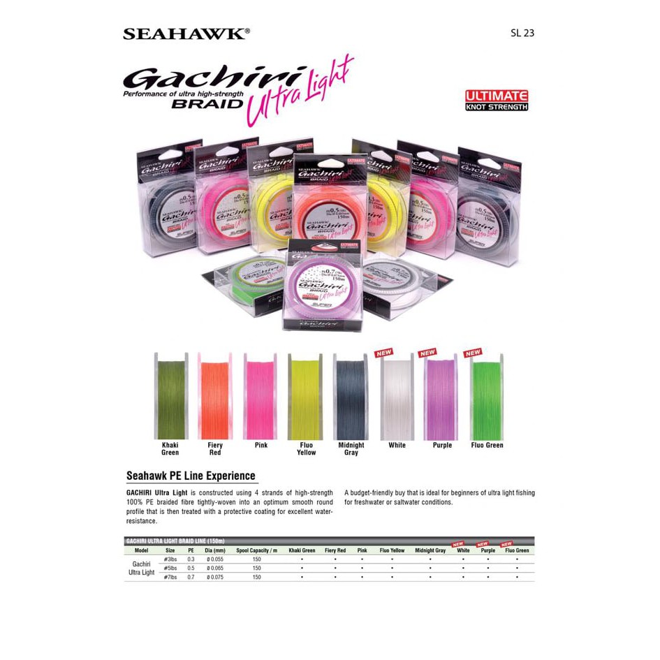2020 NEW ! SEAHAWK GACHIRI BRAID 150M ULTRA LIGHT COLOUR FISHING LINE 3LB / 5LB / 7LB | Shopee ...