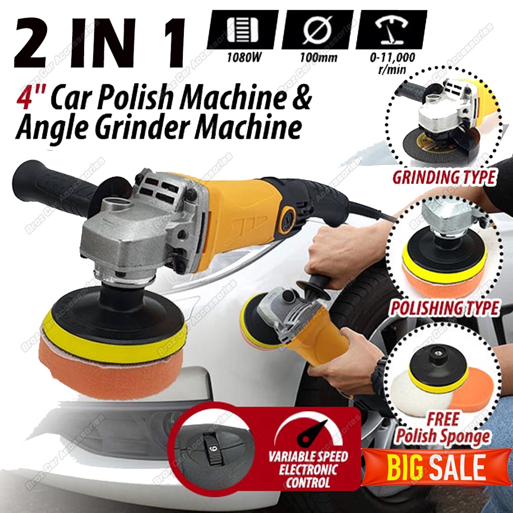 2 In 1 Car Polisher And Angle Grinder Machine 4" With Speed Control ...