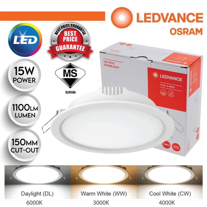LEDVANCE OSRAM LED ECO DOWNLIGHT 5" 12.5W / 6" 15W (3000k 4000k 6500k ...