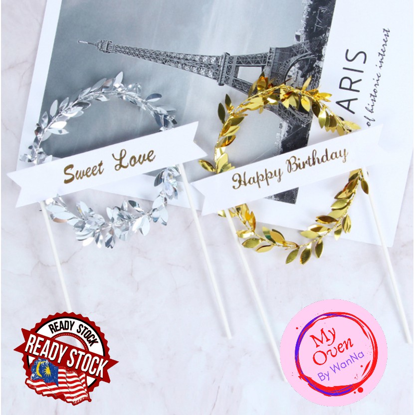 Gold Silver Leaf Cake Topper / Happy Birthday Cake Topper/ Cake ...