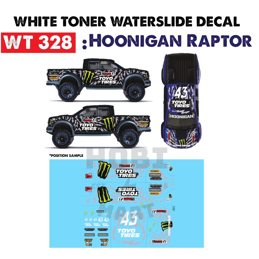 Hoonigan Raptor Decals Hotwheels Tomica 1:64 diecast custom white toner waterslide decal ...
