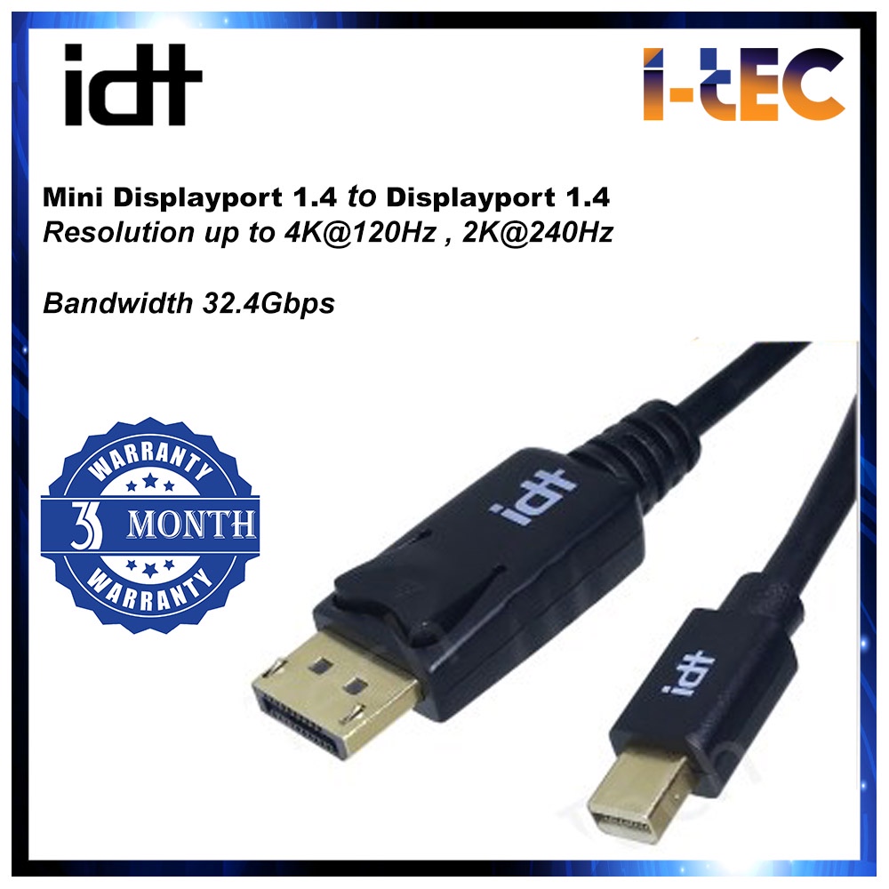 IDT Mini DP to DP1.4 Cable Mini Displayport to Displayport Cable 1.4 ...