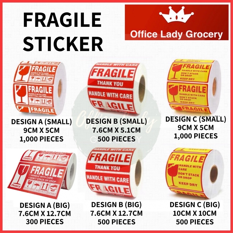 300 / 500 / 1000 PCS FRAGILE STICKER WARNING LABEL ROLL POSLAJU COURIER ...
