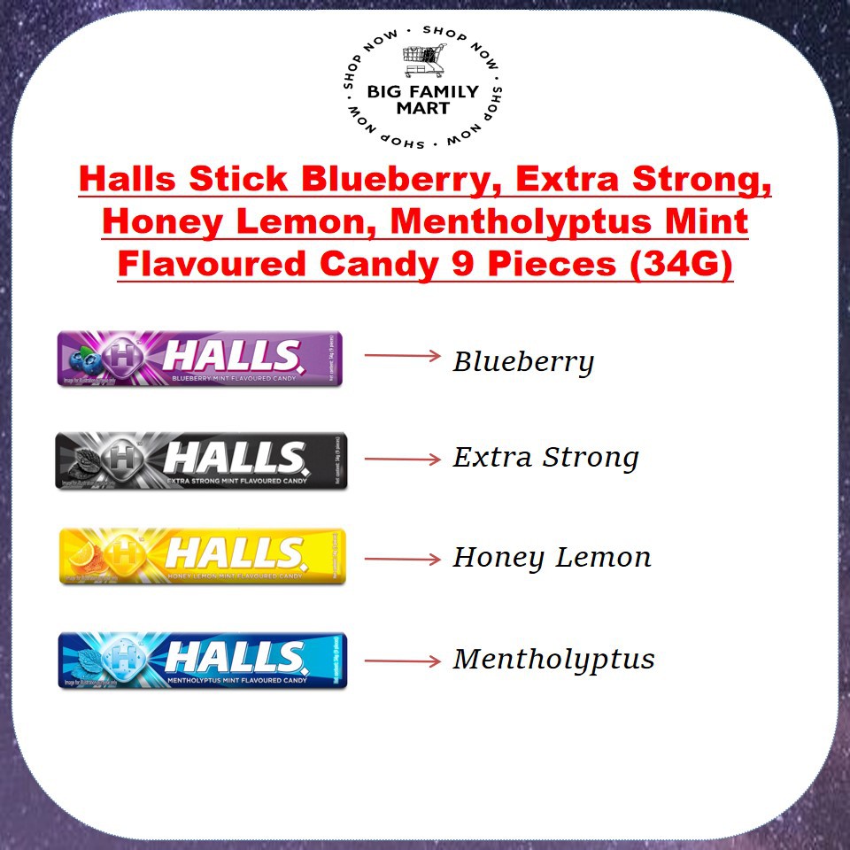Halls Stick Blueberry, Extra Strong, Honey Lemon, Mentholyptus Mint ...