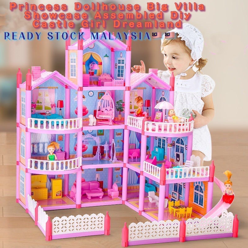 local stock ready Doll House Showcase Villa Toys DIY doll house pretend ...
