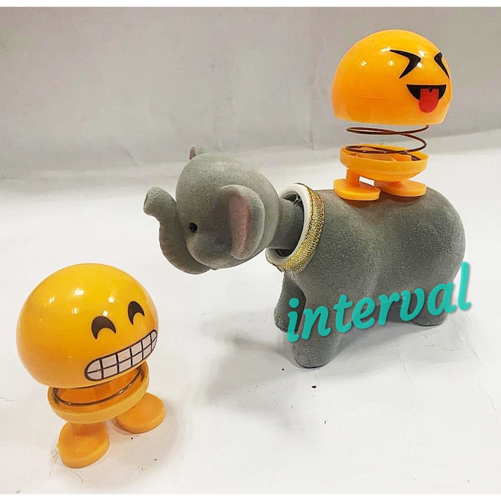 Gray Elephant Car Dashboard Doll & Smile Shaking Head Smile Emoji ...