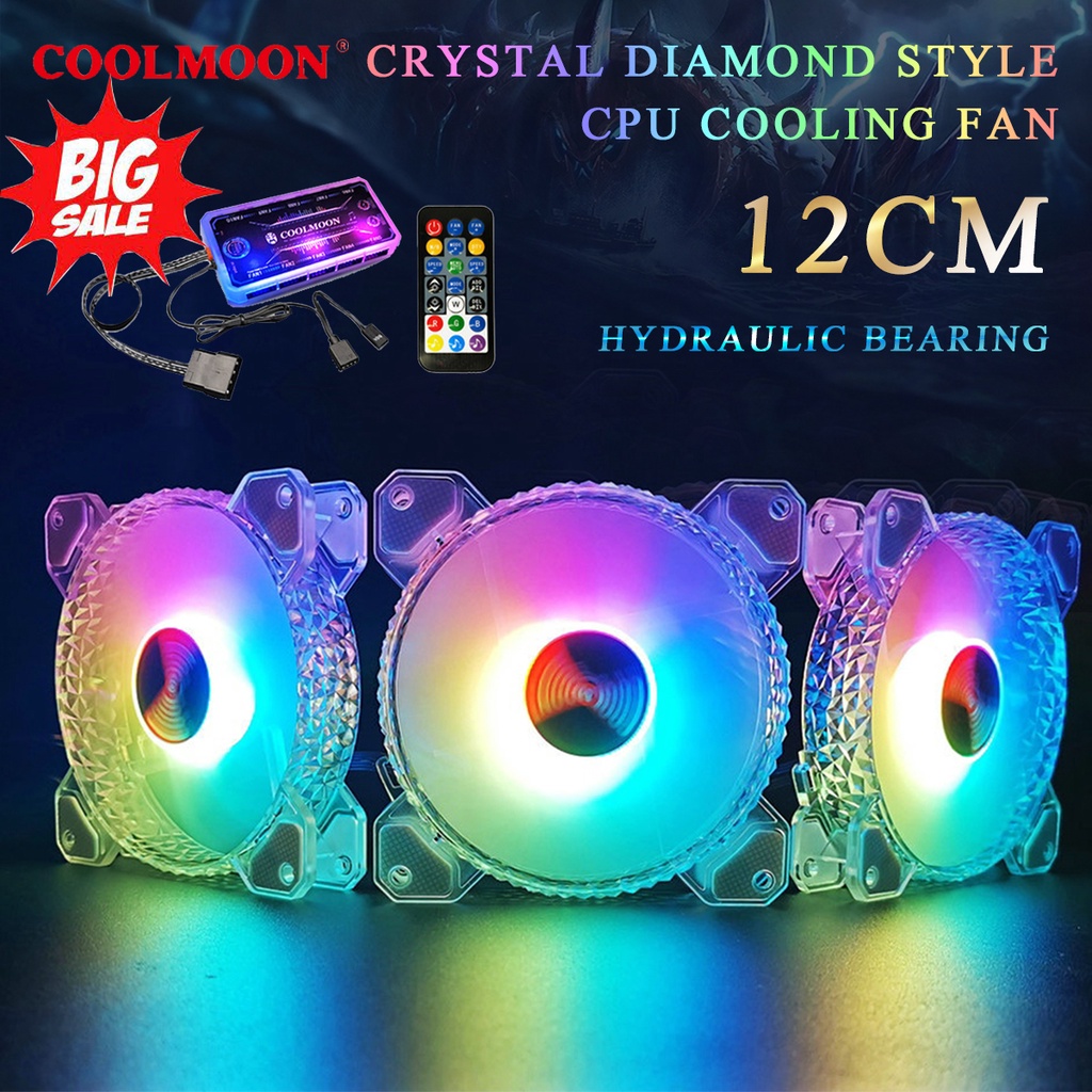 COOLMOON Diamond X RGB 12cm Fan PC Cooling Fan with Music Remote ...