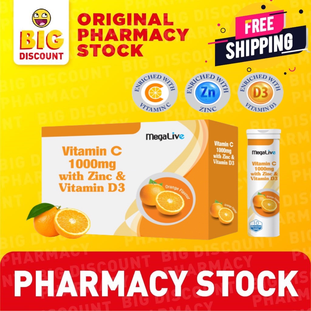 MEGALIVE VITAMIN C 1000MG WITH ZINC & VITAMIN D3 EFFERVESCENT TABLET 10'S / 4X10'S | Shopee Malaysia