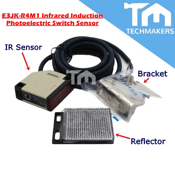 220V / 12V to 24V E3JK-R4M1 Infrared Photoelectric Switch Sensor Set with Reflector and Bracket ...