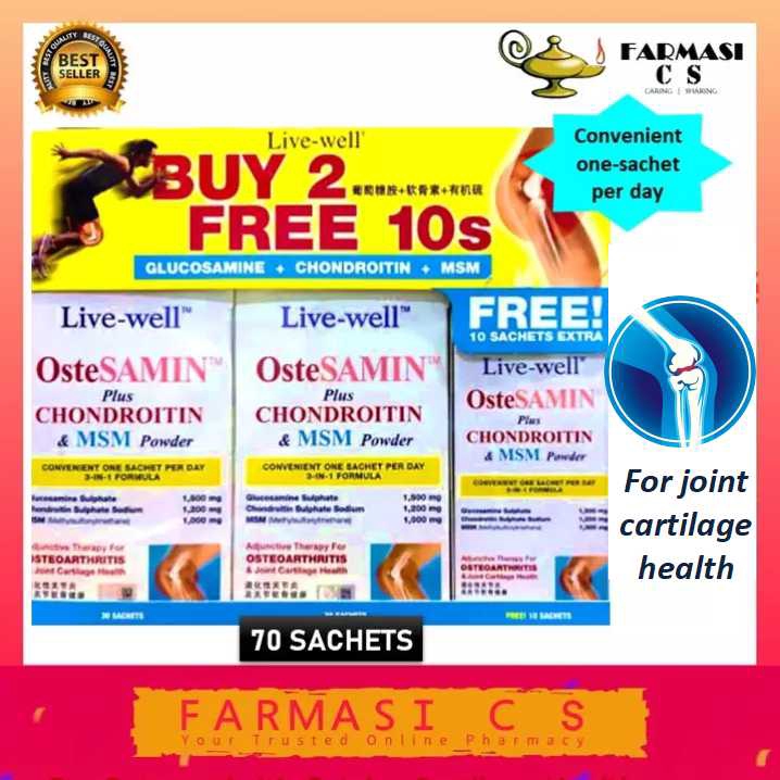 Live well Ostesamin Plus Chondroitin & MSM Powder 30 Sachets x 2 FREE ...
