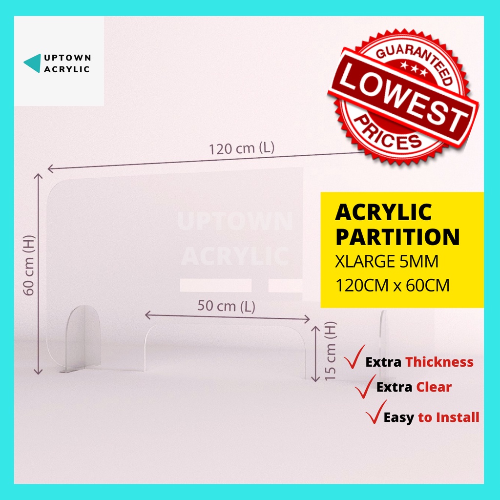 ⚠xLARGE⚠ 60CMx120CM 5MM Acrylic Sneeze Guard / Partition / Divider for ...