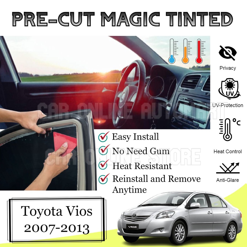 Toyota Vios 2003 - 2017 PreCut Shape Magic Tinted Solar Window Reusable ...
