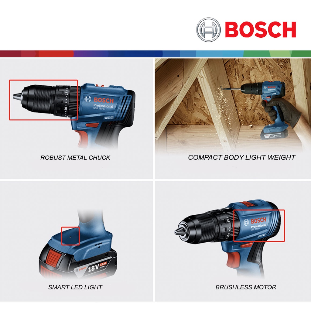BOSCH GSB 185-LI 18V Professional Cordless Impart Drill Hammer Drill ...