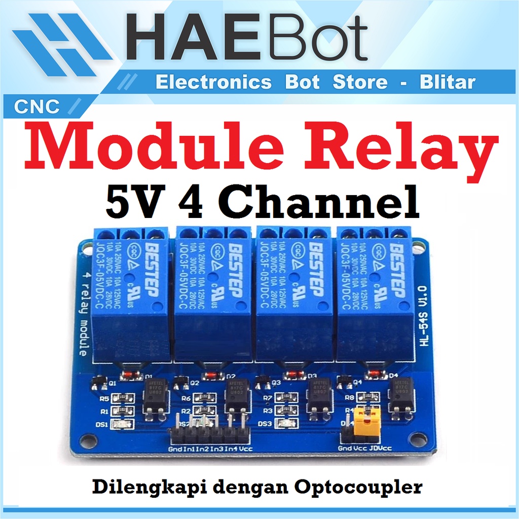 [HAEBOT] Module Switch Relay 5V 4 Channel Active Low SPDT 250VAC 10A ...