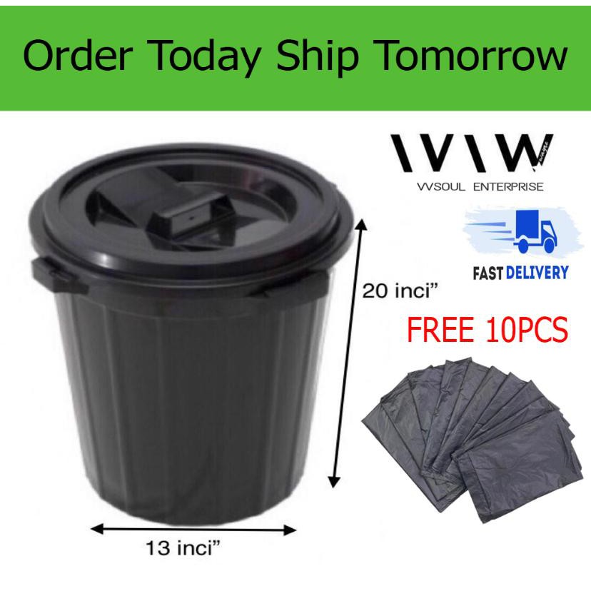 Tong Sampah Hitam /Dust Bin /Plastic Garbage Dustbin With Cover Baldi /Black Fibre Dustbin ...