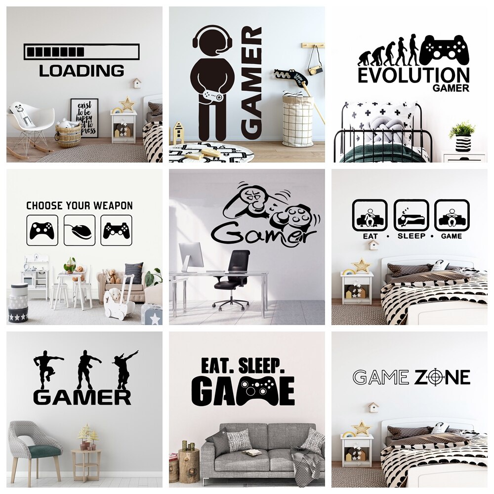 Gamer Wall Sticker Vinyl Mural Wallpaper For Kids Boys Room Decoration ...