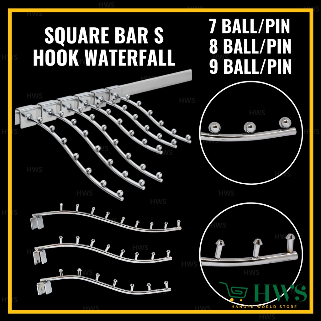 HWS HEAVY DUTY CHROME SQUARE BAR S HOOK WATERFALL / PINS STOPPER ...