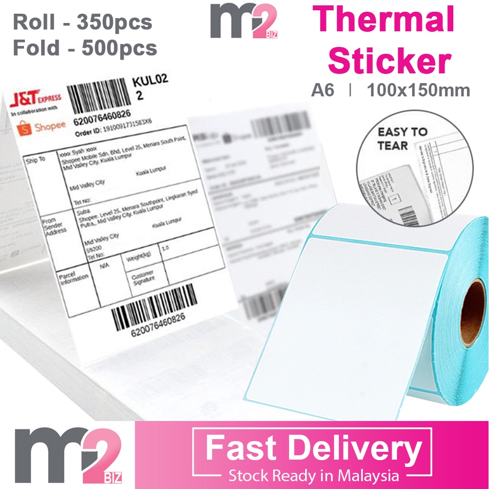 350/500Pcs Roll Fold A6 Sticker Thermal Paper Airway Bill Courier Bag ...
