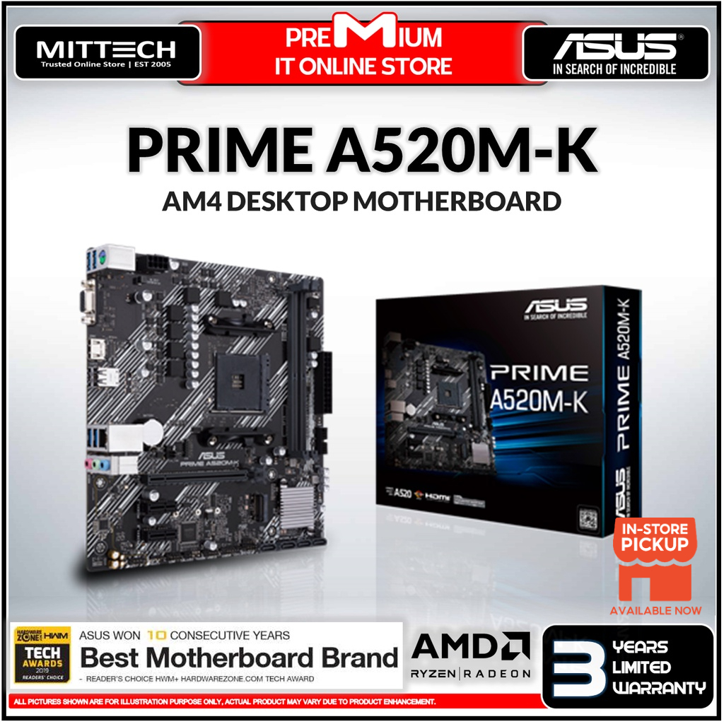 Asus Prime A520M-K AM4 Motherboard | M.2 Support | 1Gb Ethernet | SATA6 ...