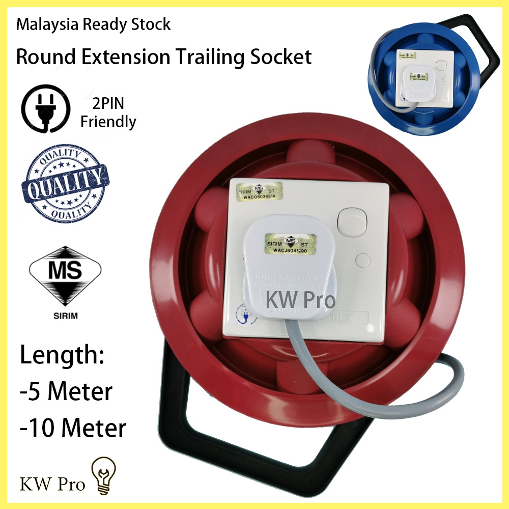 Round Extension Trailing Socket Plug Adapter 1 Way Neon Switch Socket 5 ...