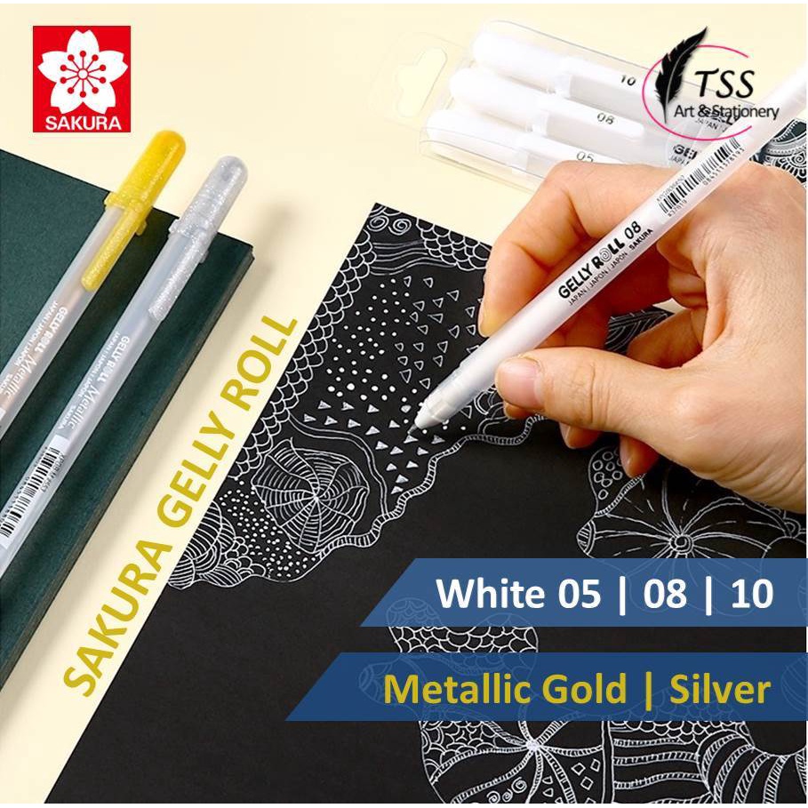 SAKURA Gelly Roll Classic Highlights Pens Bright White/Metallic Gold/Metallic Silver Ink 0.5/0.8 ...