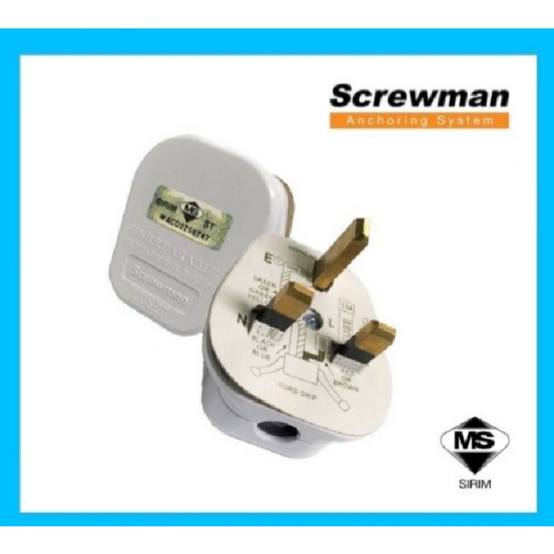 Screwman 13A Plug Top Socket Plug / Kepala Plug Elektrik (Sirim ...