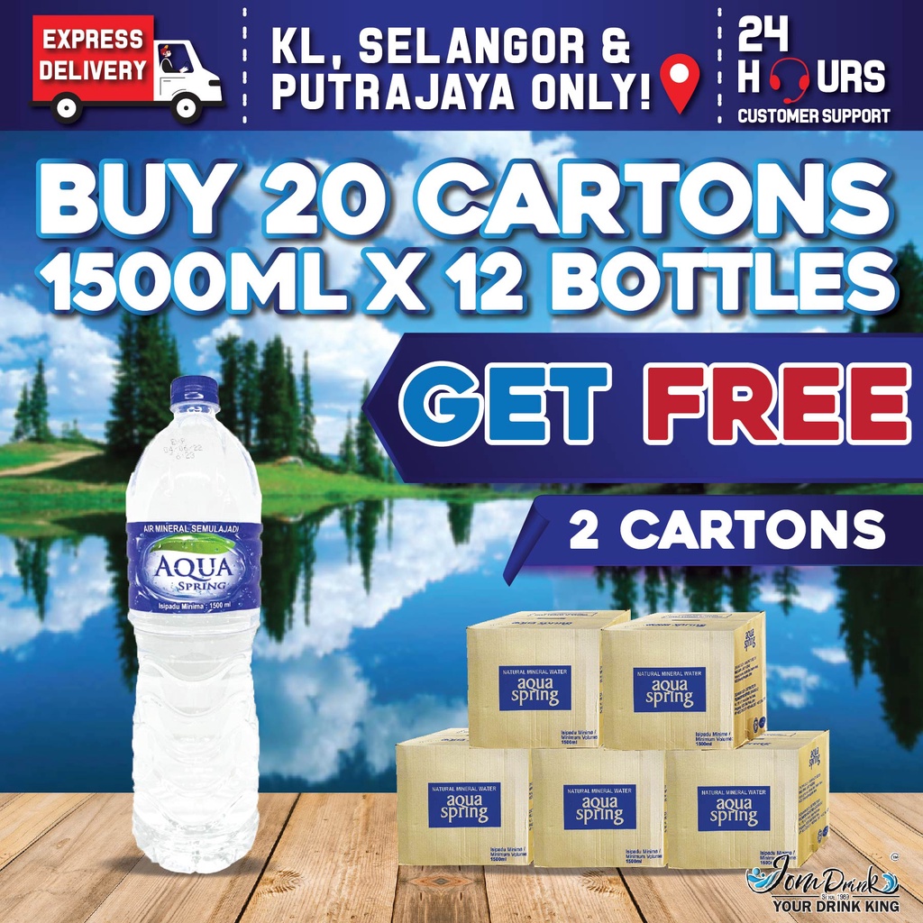 BUNDLE OF 20 CARTONS : AQUA SPRING MINERAL WATER 1500ML x 12 BOTTLES ...