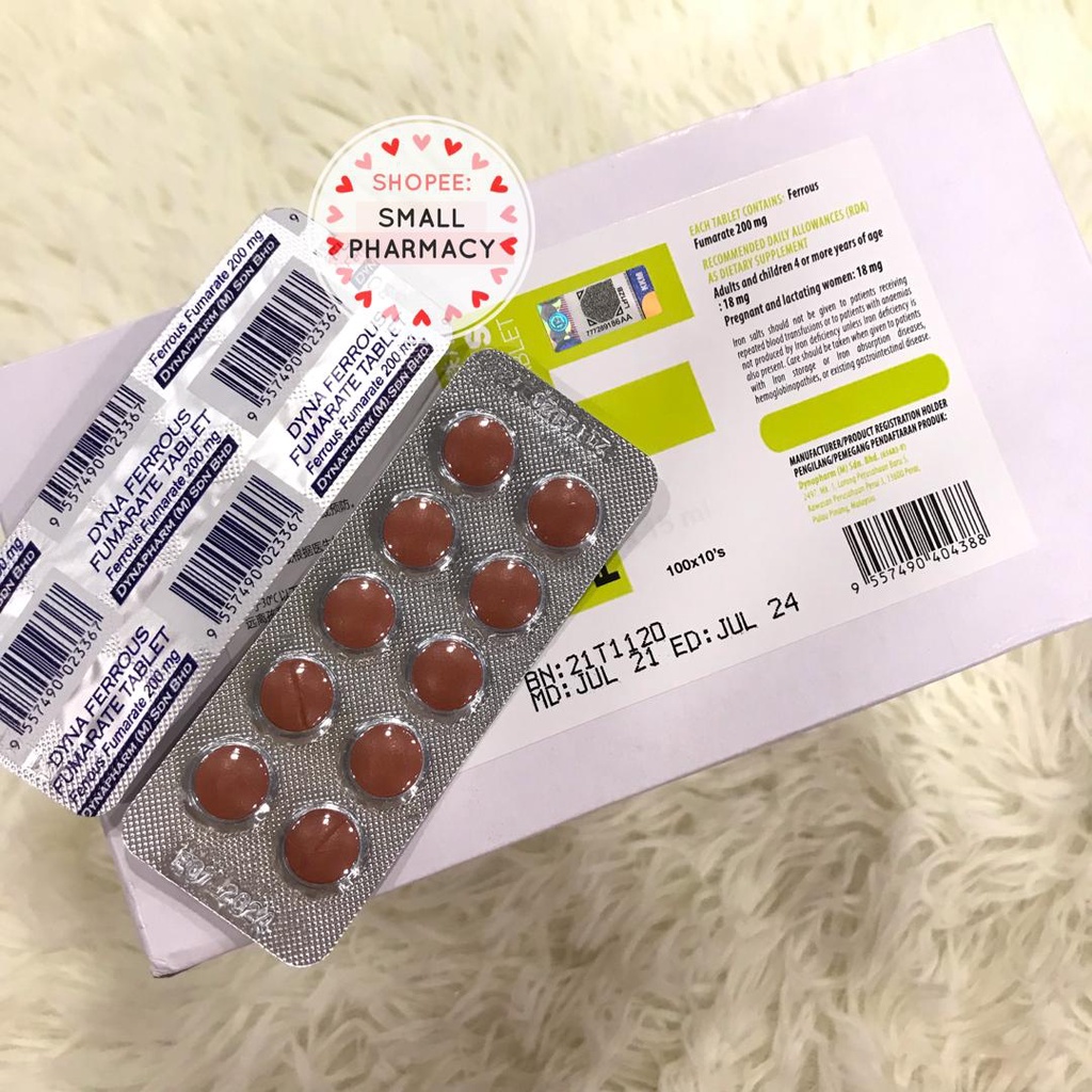 Dyna Ferrous Fumarate 200mg Iron (Zat Besi) Tablet - 10's | Shopee Malaysia
