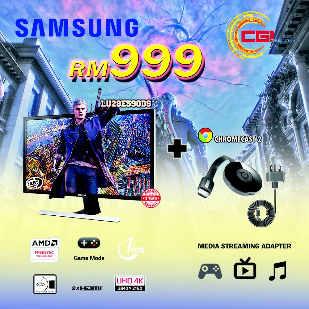 Samsung 28" LU28E590DS 4K Ultra HD LED Monitor + Google Chromecast 2 ...