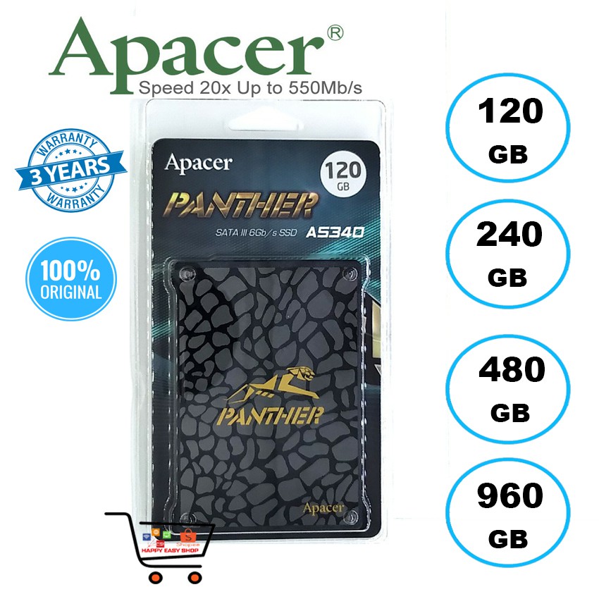 APACER AS340 2.5" SSD PANTHER SATA III 120GB & 240GB & 480GB & 960GB ...
