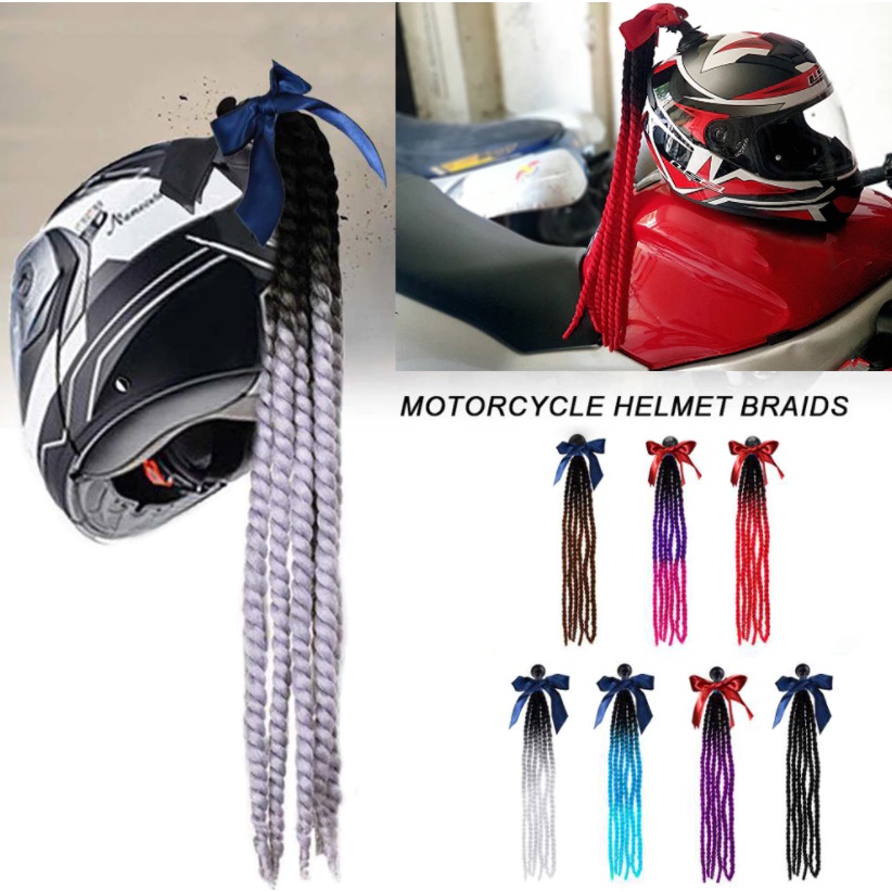Motor Gradient Helmet Braid Helmet Pigtais Wig Bow Knot Ribbon Hair ...