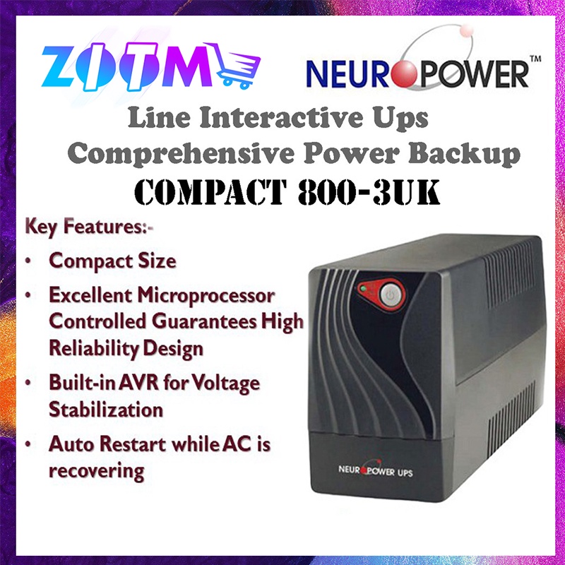 NEUROPOWER 800VA COMPACT 800-3UK LINE INTERACTIVE UPS COMPREHENSIVE POWER BACKUP BATTERY BULID ...