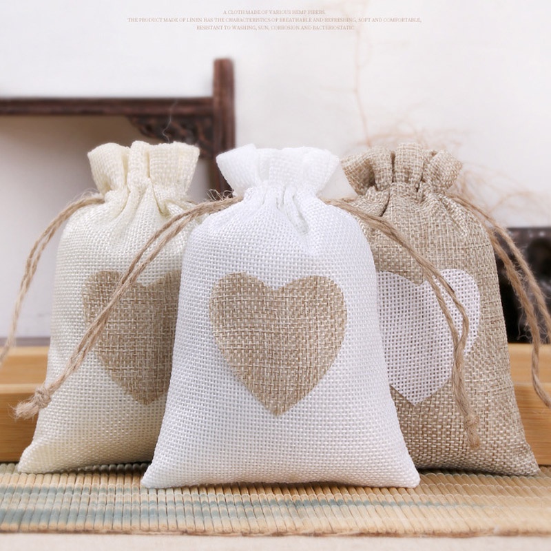 LOVE Drawstring Burlap Bag Linen Pouch Mini Jute Bag Gift Bag ...