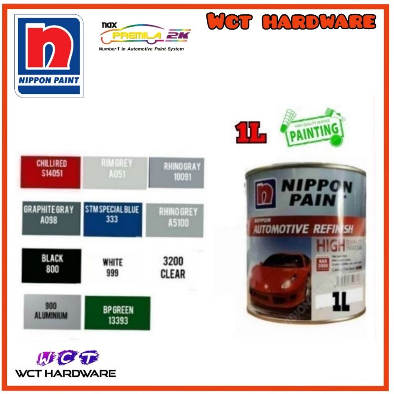 1L Nippon Paint Automotive Refinish (WHITE , Black, Aluminium, Clear ...