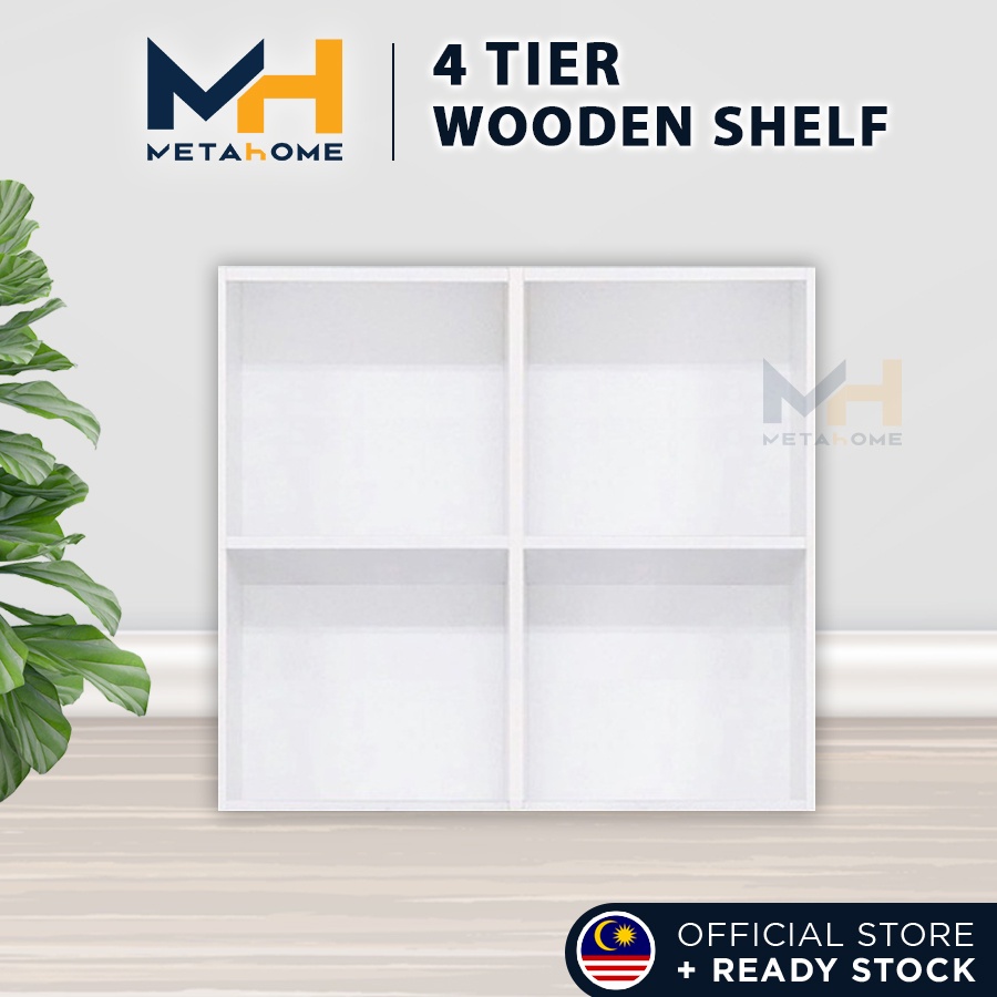MetaHome 4 Tier Bookshelf Multipurpose Shelf Rak Buku 4 Tingkat Wooden ...