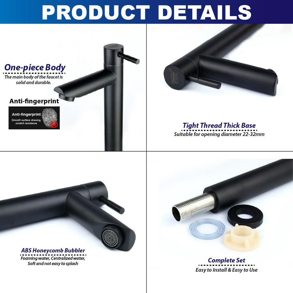 Black Color Stainless Steel Water Bathroom Basin Faucet Tap Pillar Sink ...