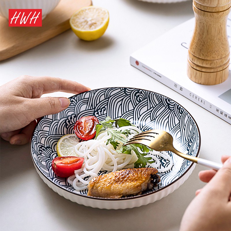 HWHOME Ceramic Deep Dish Round Shape Tableware For Steak Salad Pasta ...