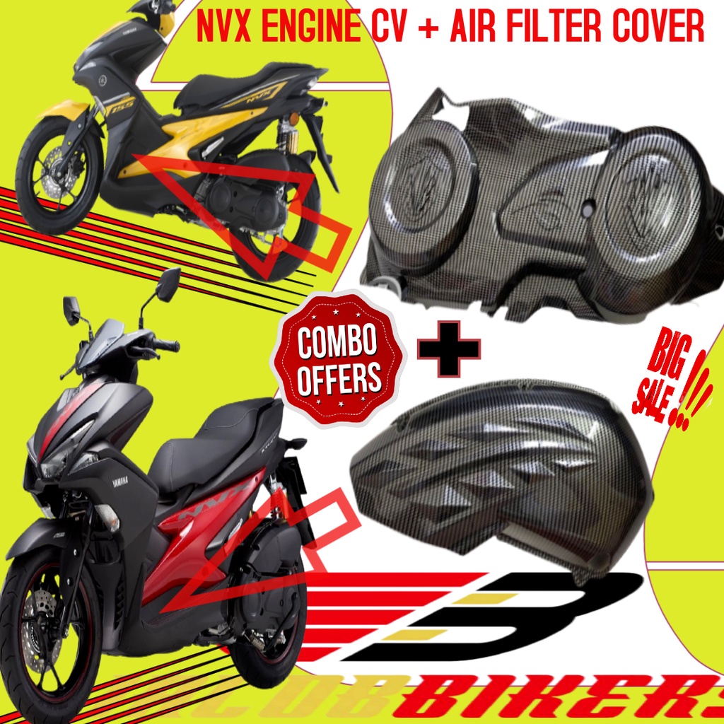 COMBO SET YAMAHA NVX 155 AEROX 155 AIR FILTER COVER + ENGINE CV Carbon ...