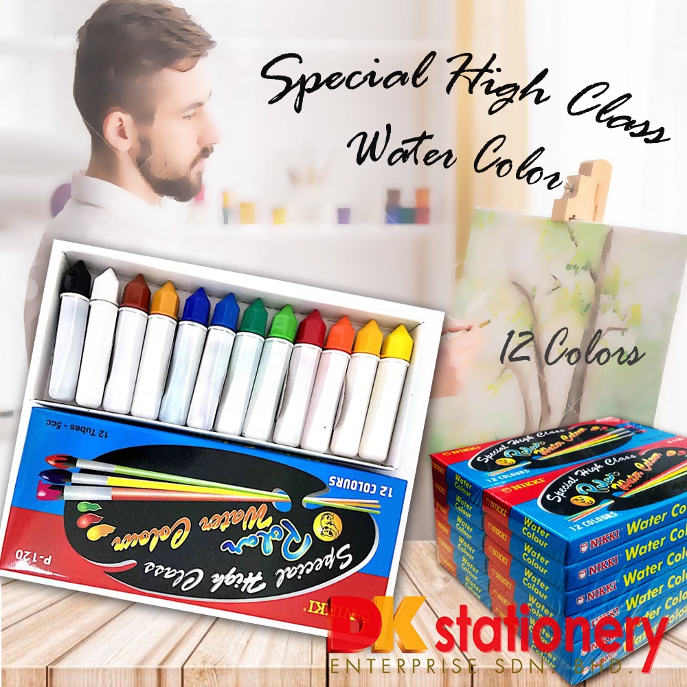 Nikki water colour 12 colour / Water Colour Set with Palette & Brush I ...