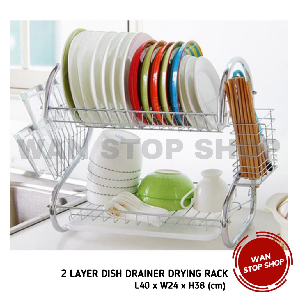 2 Layer Dish Drainer Stainless Steel Drying Rack Kitchen Organizer ...