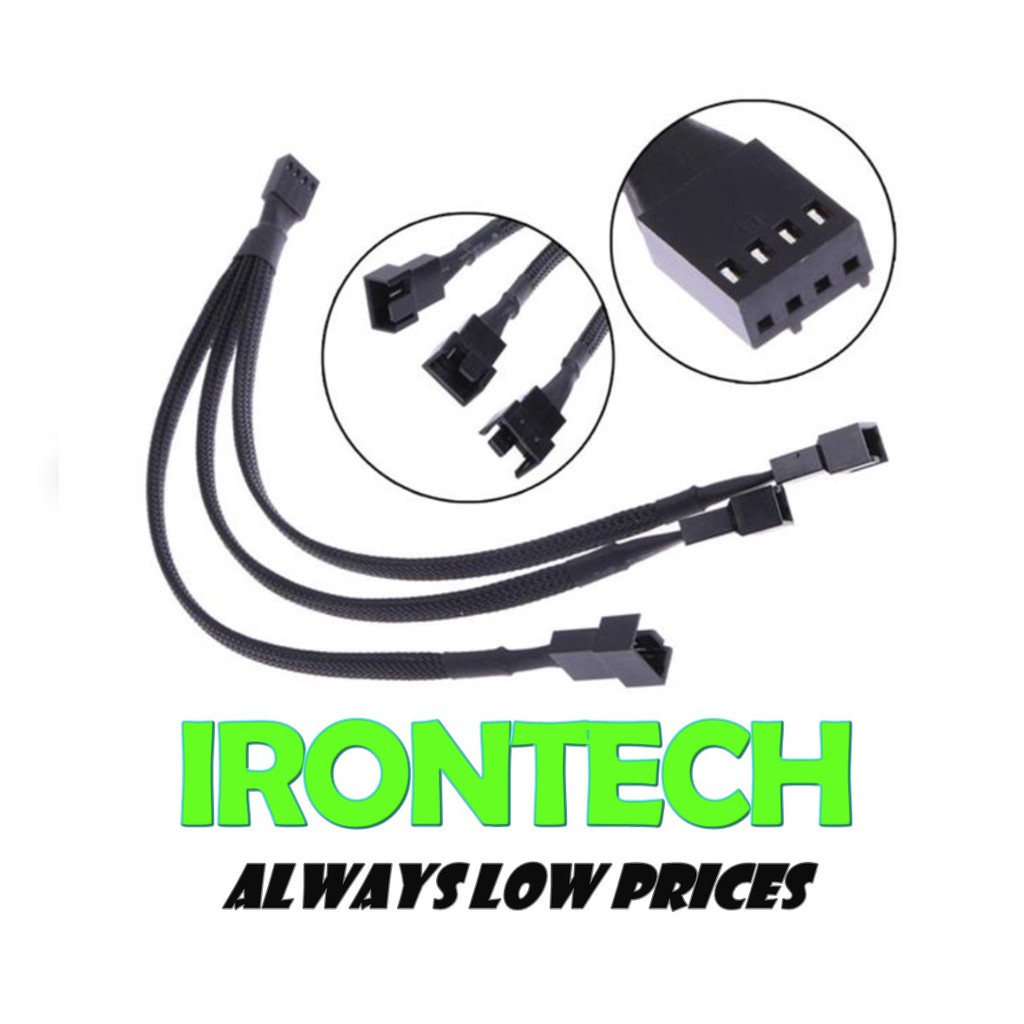 4 Pin PWM Fan Cable 1 To 3 Ways 4PIN Splitter Black Sleeved Extension ...