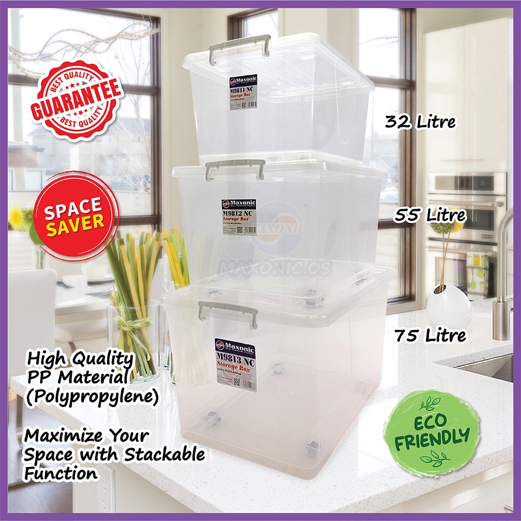 MAXONIC 75L COMBO SET 3 IN 1 MULTIPURPOSE STORAGE BOX | TRANSPARENT BOX WITH WHEELS | KOTAK ...