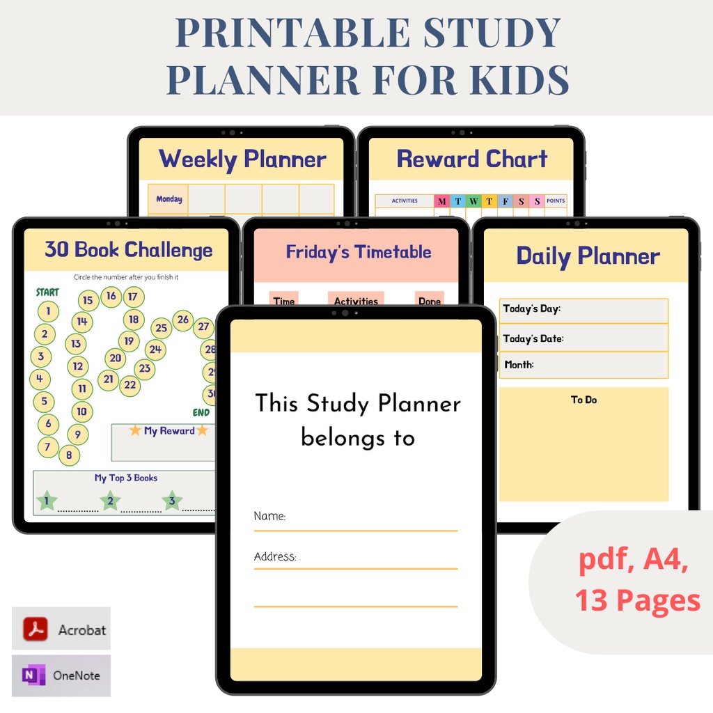 Digital Study Planner for Kids / Child with Daily Weekly Timetable ...