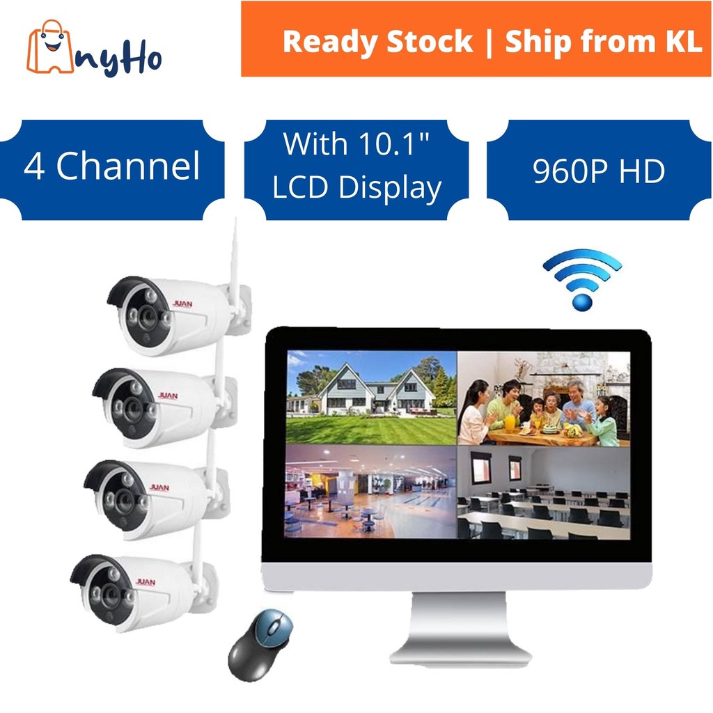 💥READY STOCK💥 4ch Wireless CCTV Kit 10.1 inch LCD NVR 960P Security IP ...